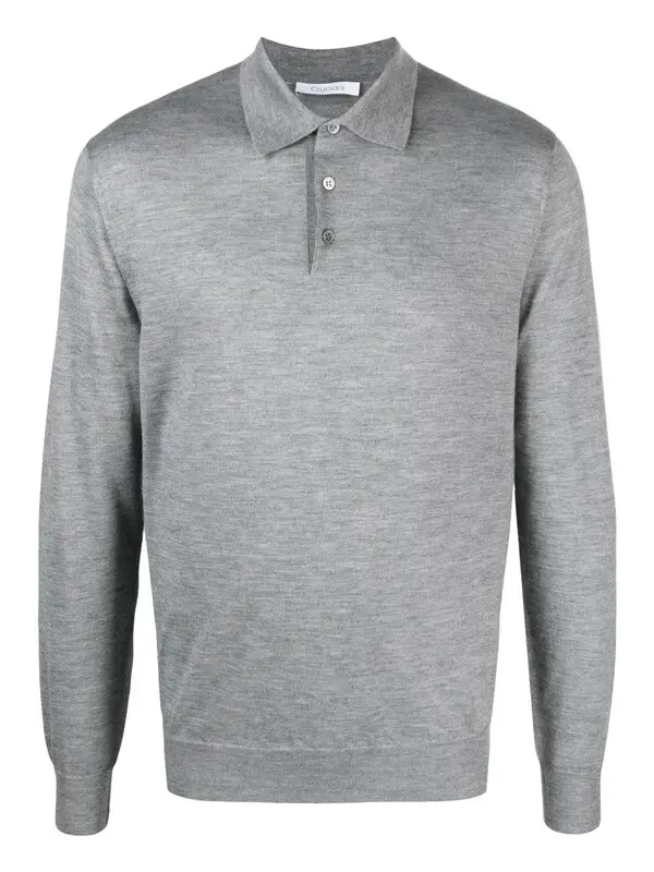 CRUCIANI Fine-knit Long-sleeved Polo Shirt - Grey