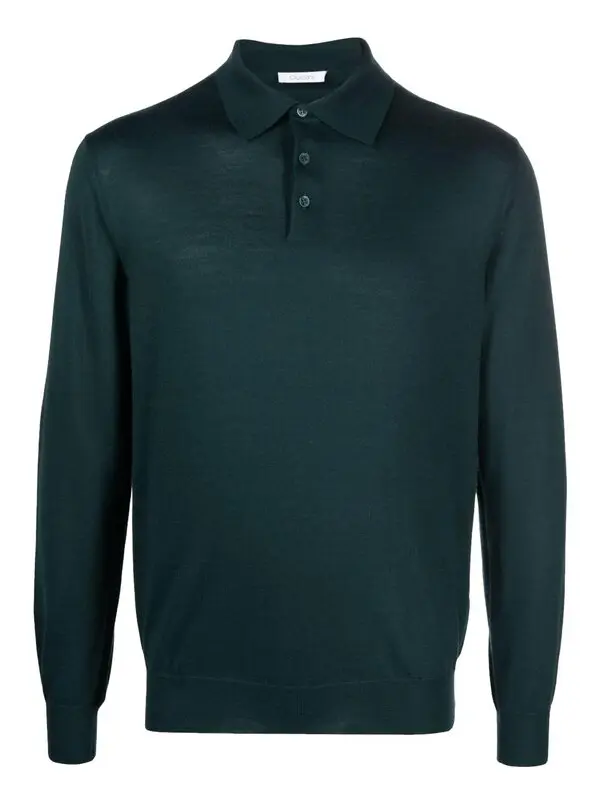 CRUCIANI Fine-knit Long-sleeved Polo Shirt - Green
