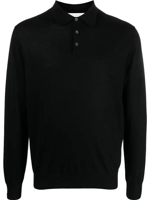CRUCIANI Fine-knit Long-sleeved Polo Shirt - Black