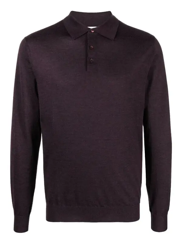 CRUCIANI Fine-knit Long-sleeved Polo Shirt - Purple