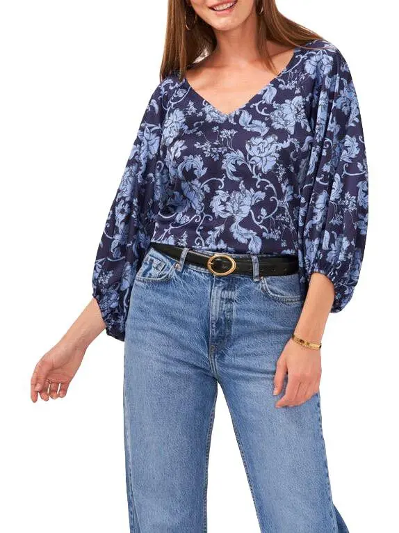 Vince Camuto Floral Print Top - Classic Navy