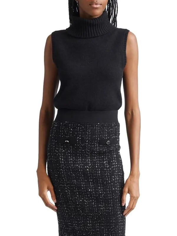 Veronica Beard Mazzy Sleeveless Cashmere Turtleneck Sweater - Black