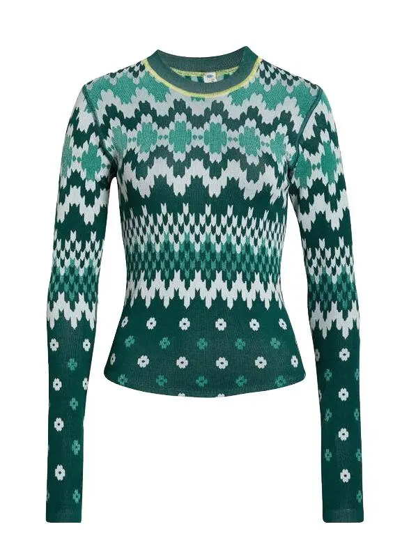 Free People Myoko Jacquard Layer T-shirt - Evergreen Isle Knit