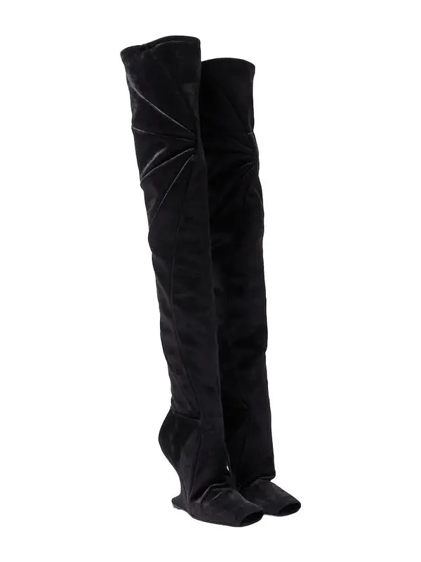 Rick Owens Cantilever Velvet Over-the-knee Boots - Ebony