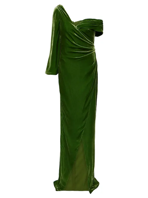 Costarellos Rubinia Silk-blend Velvet Gown - Green
