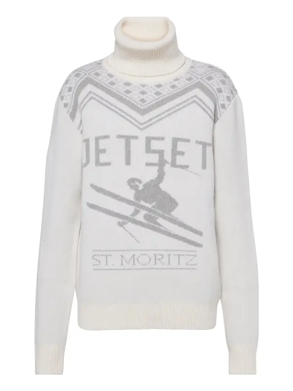 JETSET Wool Intarsia Turtleneck Sweater - White