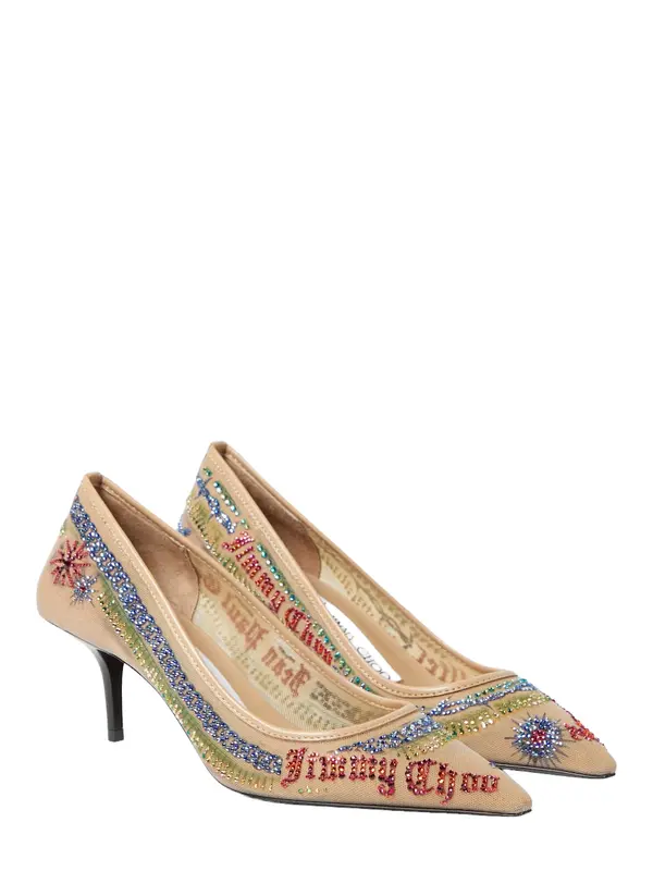 JIMMY CHOO X Jean Paul Gaultier Embellished Mesh Pumps - Multicoloured