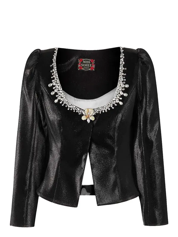 MISS SOHEE Ariana Crystal-embellished Lamé Jacket - Black