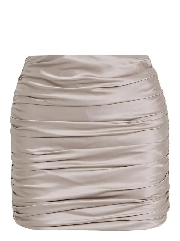 Michelle Mason Ruched Silk-satin Mini Skirt - Light Gray