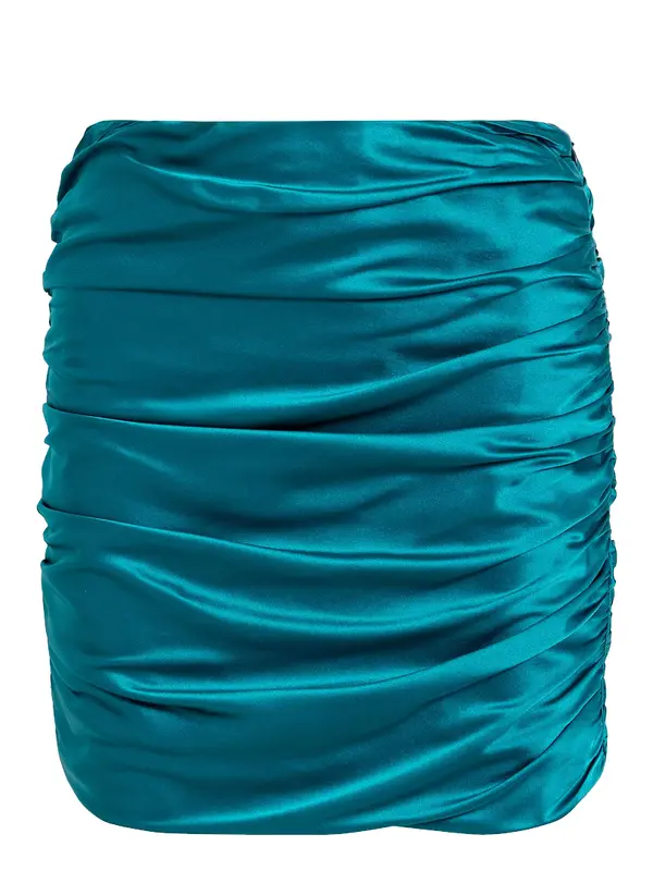 Michelle Mason Ruched Silk-satin Mini Skirt - Teal