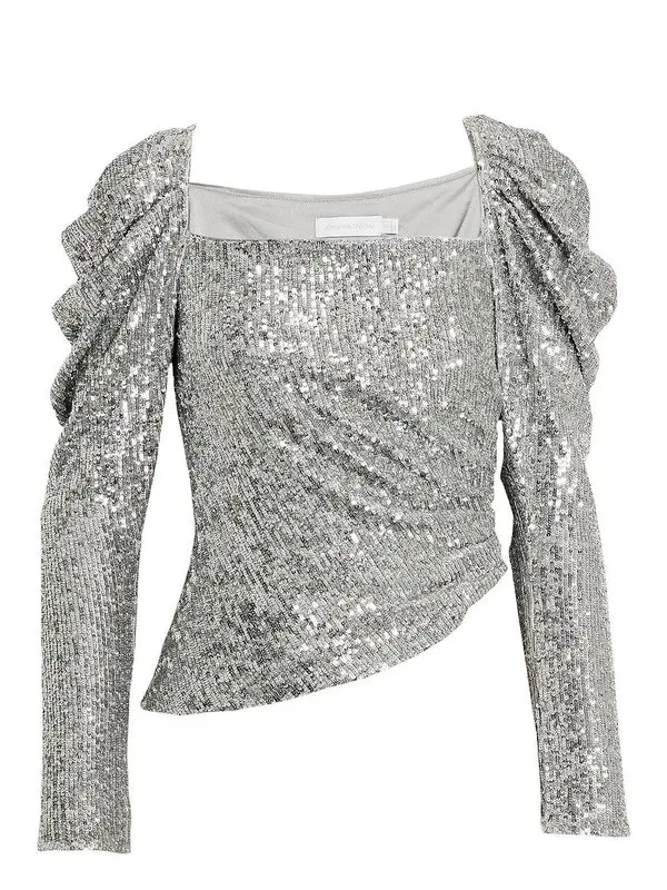 Simkhai Allura Sequined Jersey Top - Silver