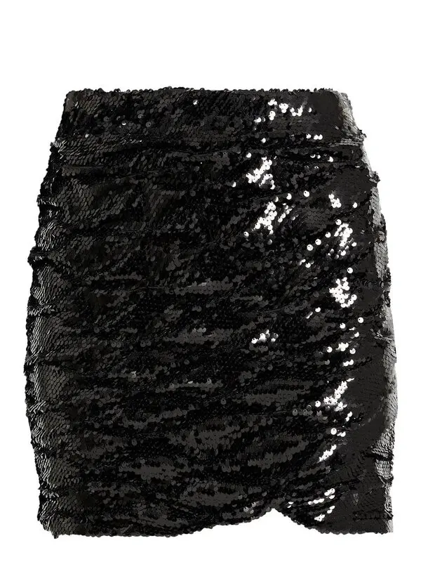 Ronny Kobo Balissa Ruched Sequined Mini Skirt - Black