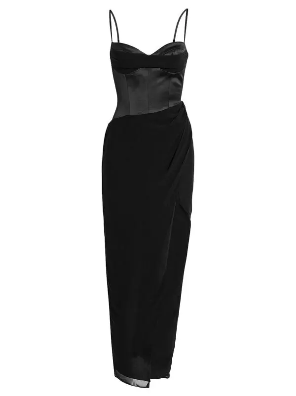 NICHOLAS Draped Satin And Chiffon Gown - Black