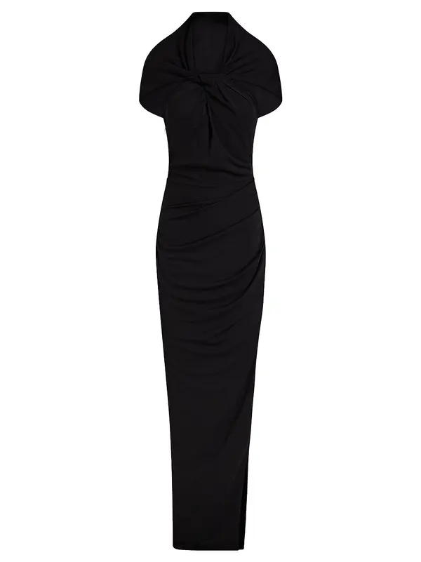 NICHOLAS Twist-front Hooded Gown - Black