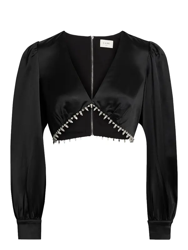 Cami Nyc Abel Cropped Crystal-embellished Satin Top - Black