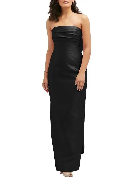 Alfred Sung Strapless Bow Back Satin Gown - Black