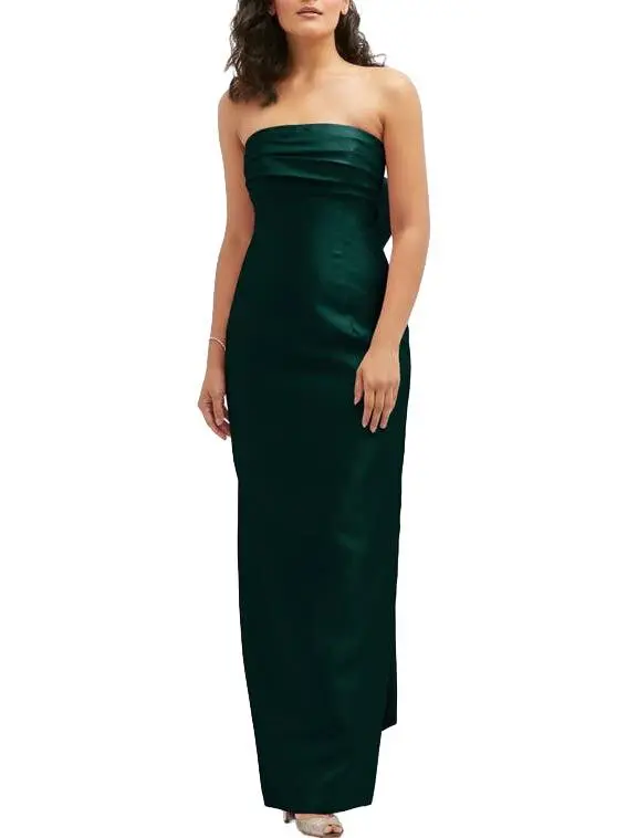 Alfred Sung Strapless Bow Back Satin Gown - Evergreen