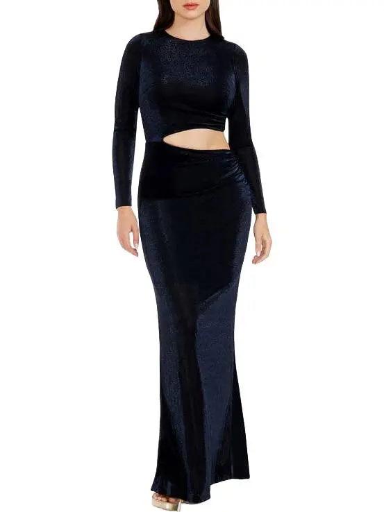 Dress The Population Candace Cutout Metallic Gown - Midnight Blue B
