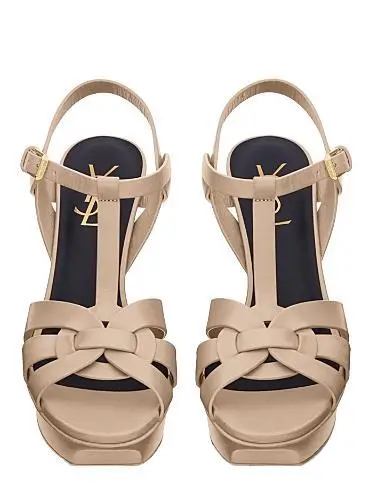 Saint Laurent Tribute Platform Sandals - Dark Beige Smooth Leather