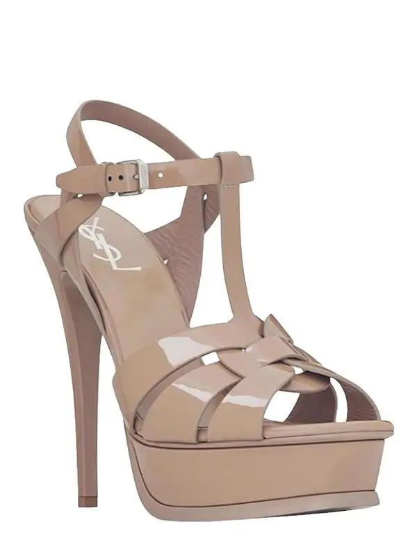 Saint Laurent Tribute Platform Sandals - Beige Patent