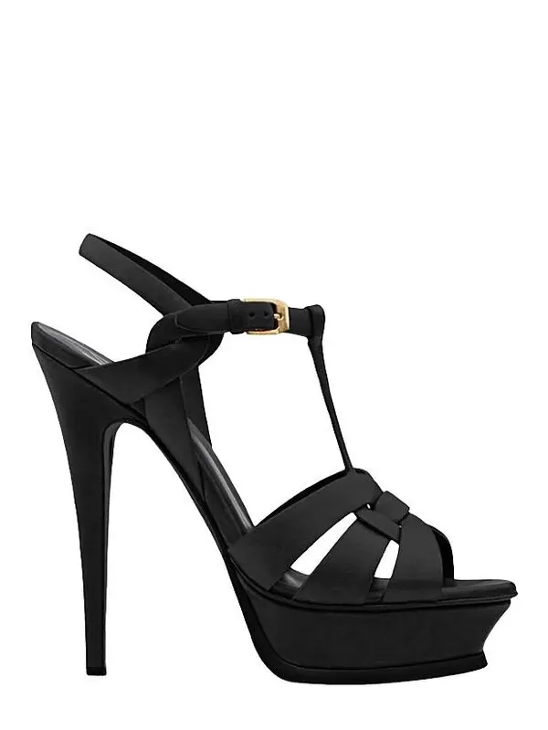 Saint Laurent Tribute Platform Sandals - Black Smooth Leather