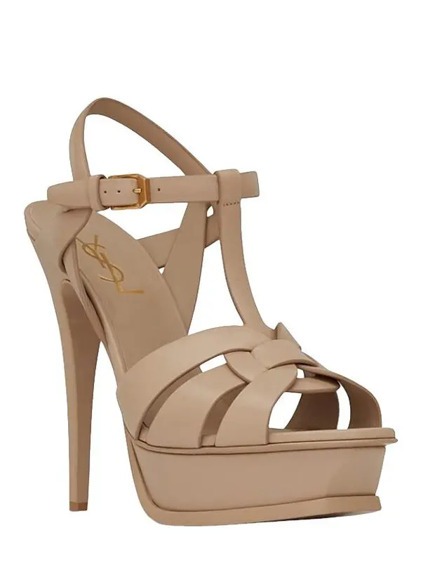 Saint Laurent Tribute Platform Sandals - Dark Beige Smooth Leather