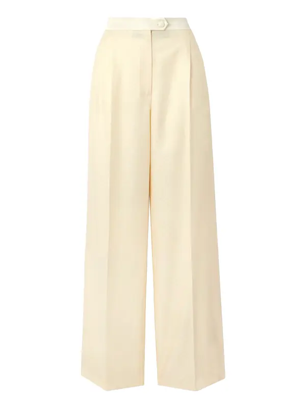 Etro Pleated Cotton And Wool-blend Jacquard Wide-leg Pants - Ivory