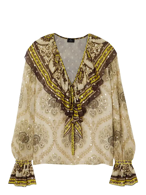Etro Paisley-print Metallic Fil Coupé Blouse - Gold