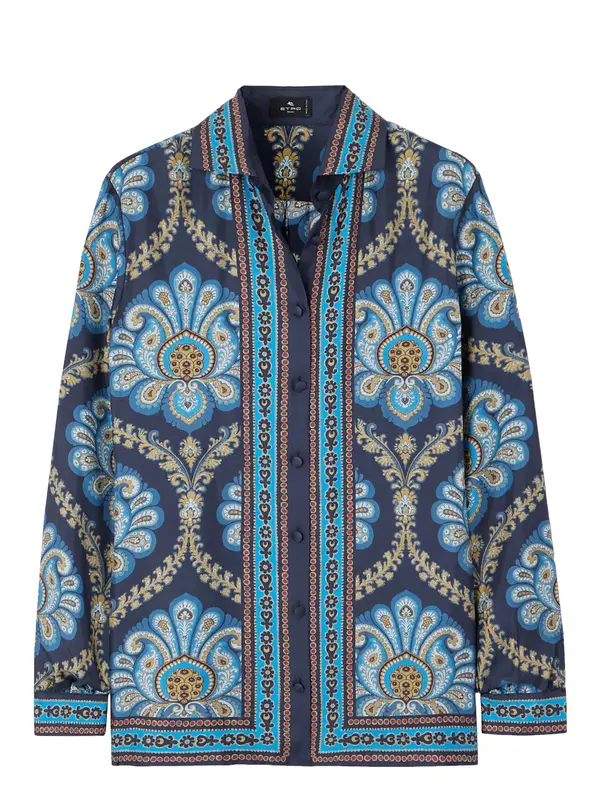Etro Printed Silk-twill Shirt - Blue