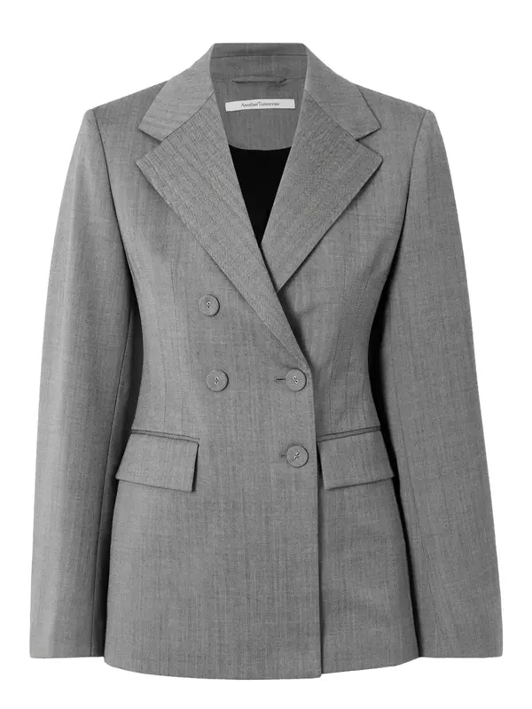 Another Tomorrow Net Sustain Double-breasted Wool-blend Twill Blazer - Black