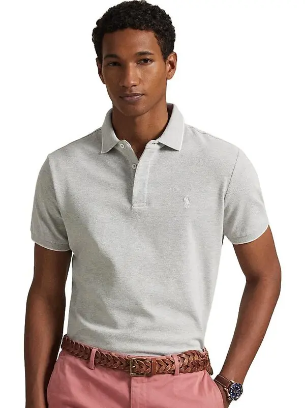 Ralph Lauren Custom Slim Fit Stretch Oxford Mesh Polo - Andover Heather/white