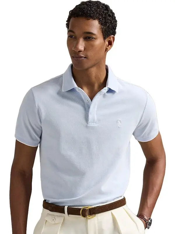 Ralph Lauren Custom Slim Fit Stretch Oxford Mesh Polo - Office Blue/white