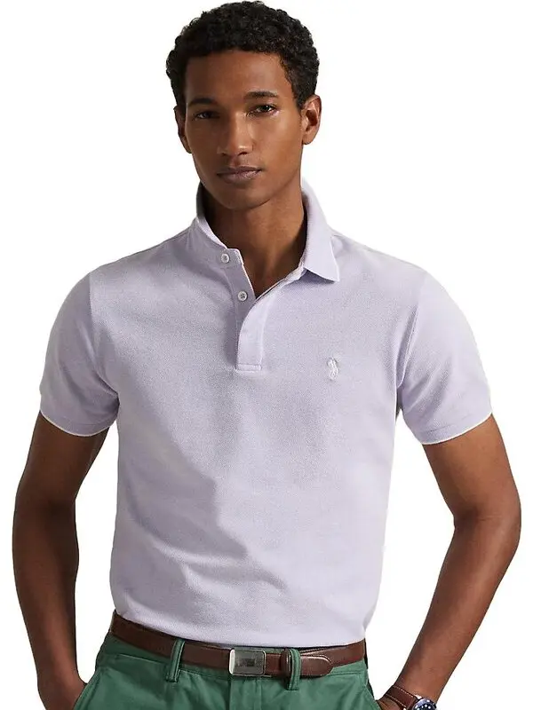 Ralph Lauren Custom Slim Fit Stretch Oxford Mesh Polo - Sky Lavender/white