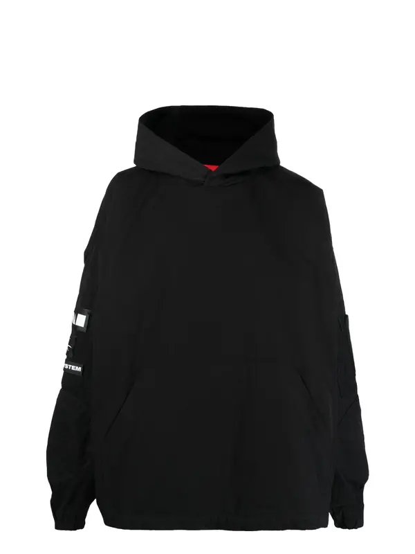 032C Multiple-patch Cotton Hoodie - Black