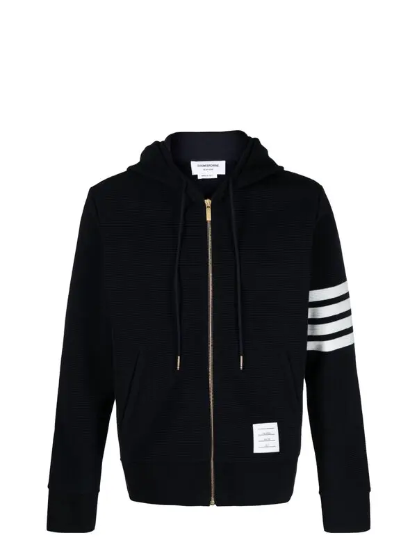 Thom Browne Logo-patch Zip-up Hoodie - Blue