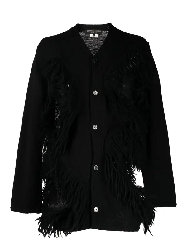 Comme Des Garçons Fringed Cut-out Wool Cardigan - Black