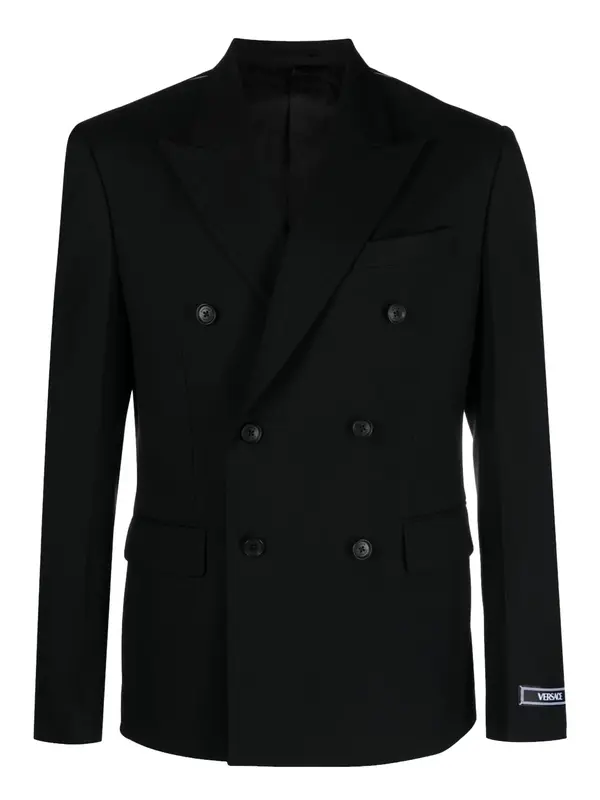 Versace Double-breasted Virgin Wool Blazer - Black