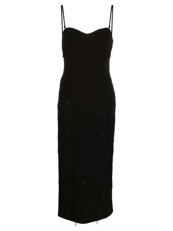 P.a.r.o.s.h Embroidered Crepe Midi Dress - Black