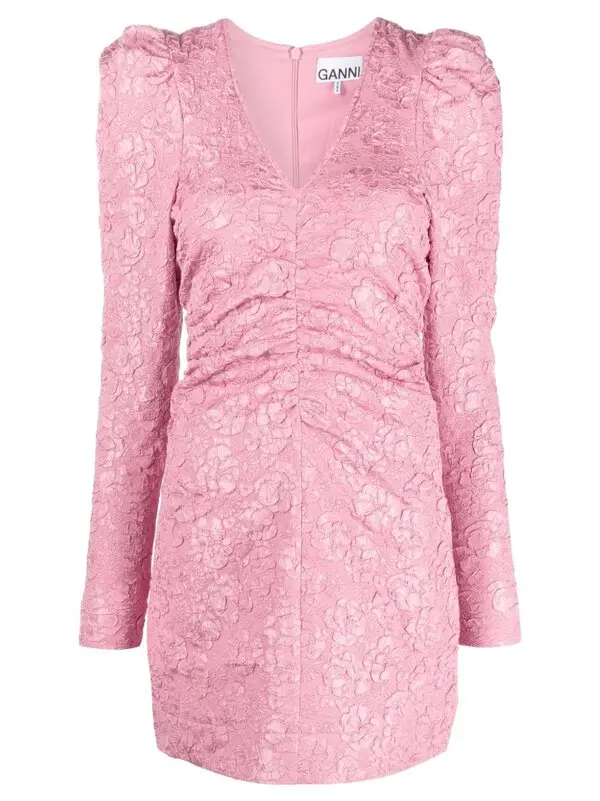 GANNI Floral-jacquard Mini Dress - Pink