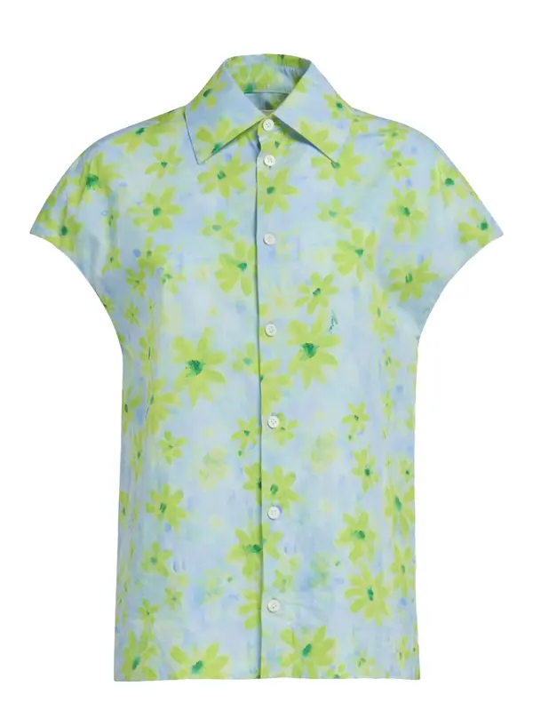 Marni Floral-print Cotton Shirt - Blue