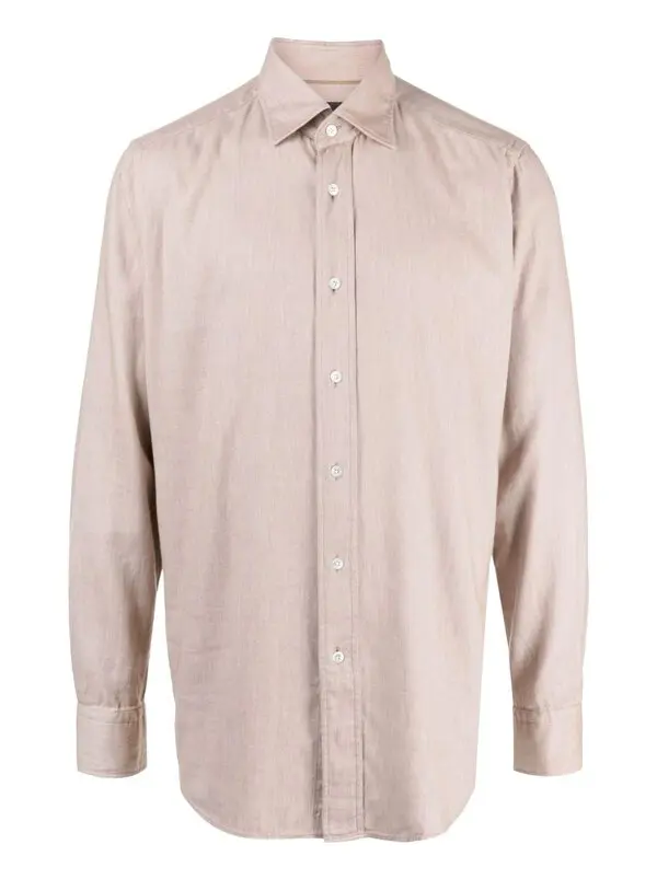 BOSS Mélange-effect Spread-collar Shirt - Brown