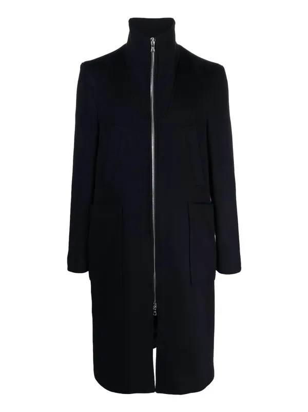Officine Générale Virgin Wool Zip-up Coat - Blue