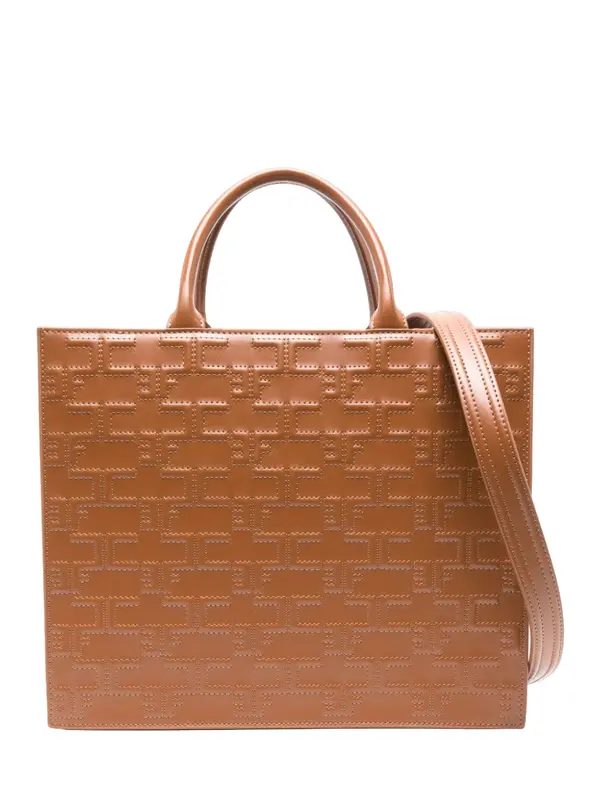 Elisabetta Franchi Monogram Embossed Tote Bag - Brown