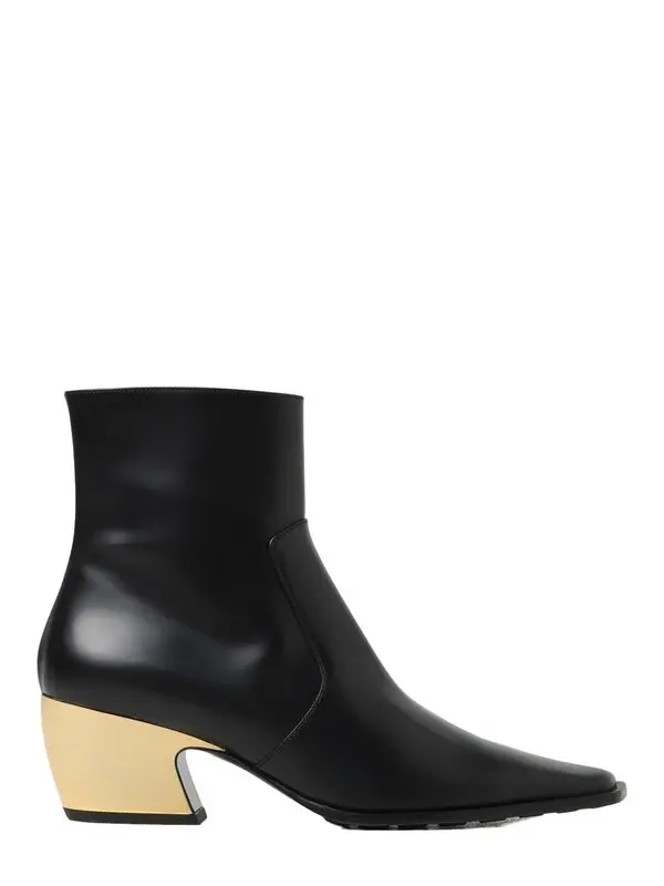 Bottega Veneta Leather Zip Ankle Boots With Gold Tone Heel - Black