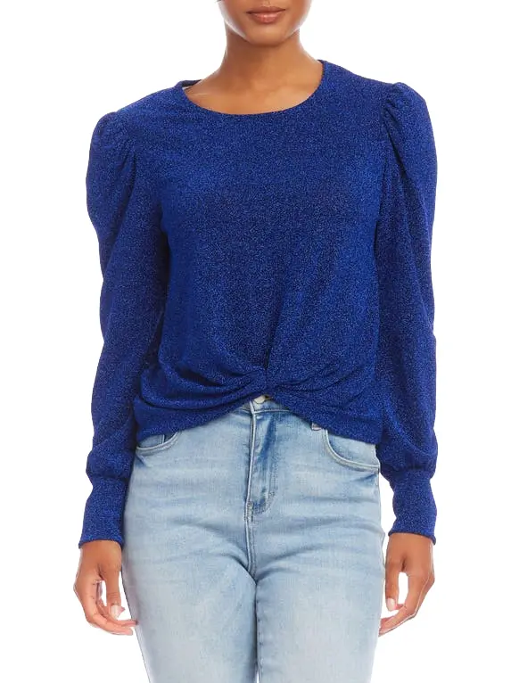 Karen Kane Metallic Twist-front Top - Sapphire Blue
