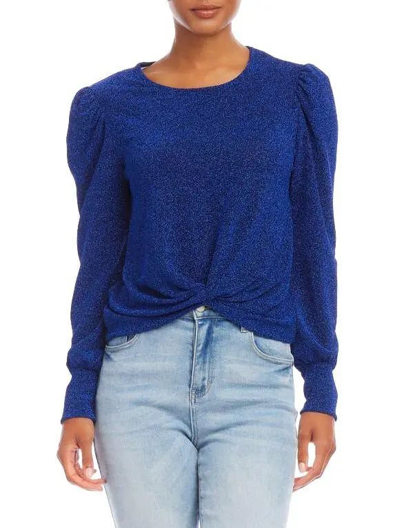 Karen Kane Metallic Twist-front Top - Sapphire Blue