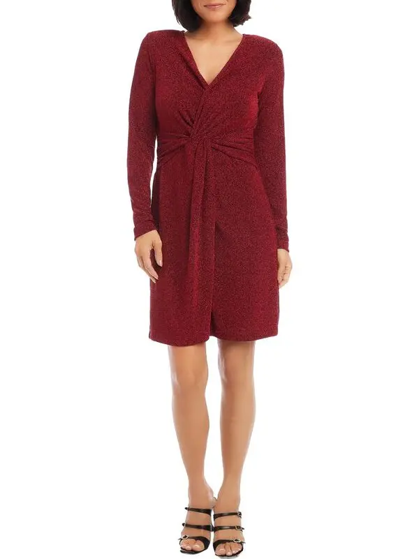 Karen Kane Twist Front Long Sleeve Sheath Dress - Red
