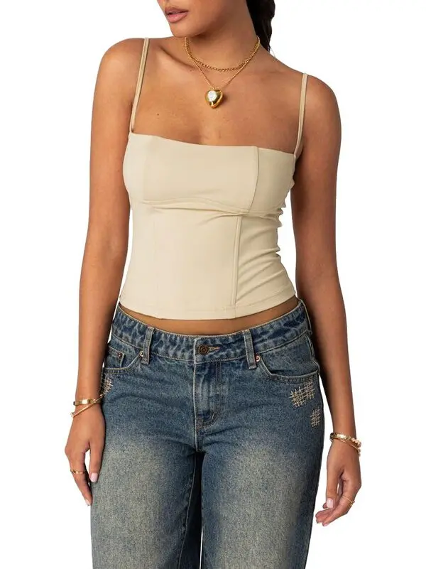 EDIKTED Juno Corset Crop Camisole - Beige
