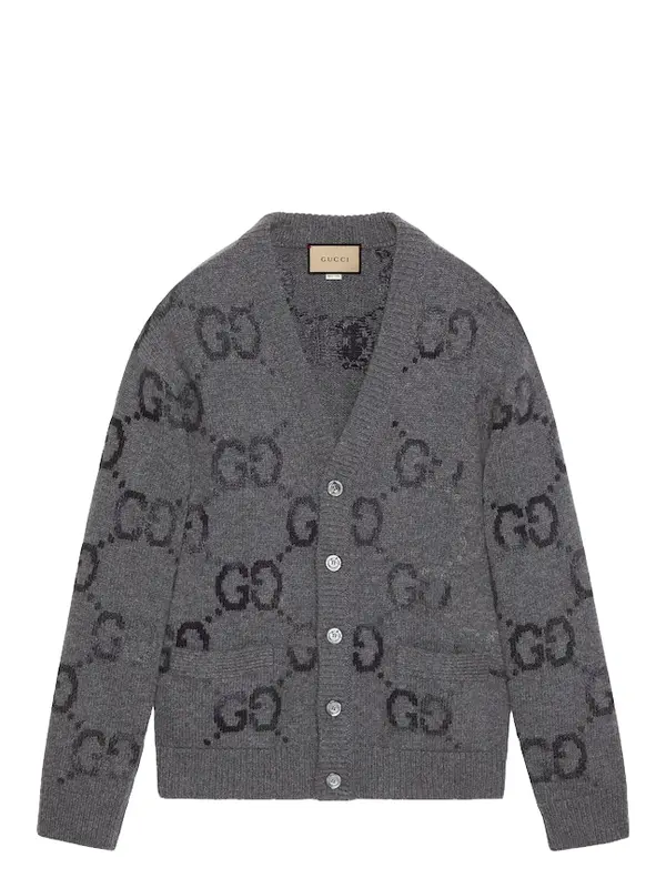 Gucci Wool Cardigan With Gg Intarsia - Black