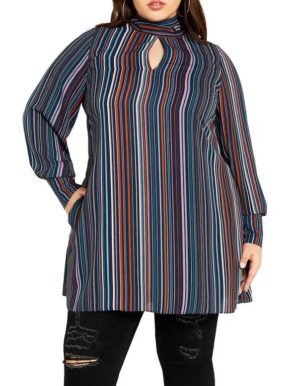 City Chic Illusion Stripe Tunic Top - Midnight Stripe